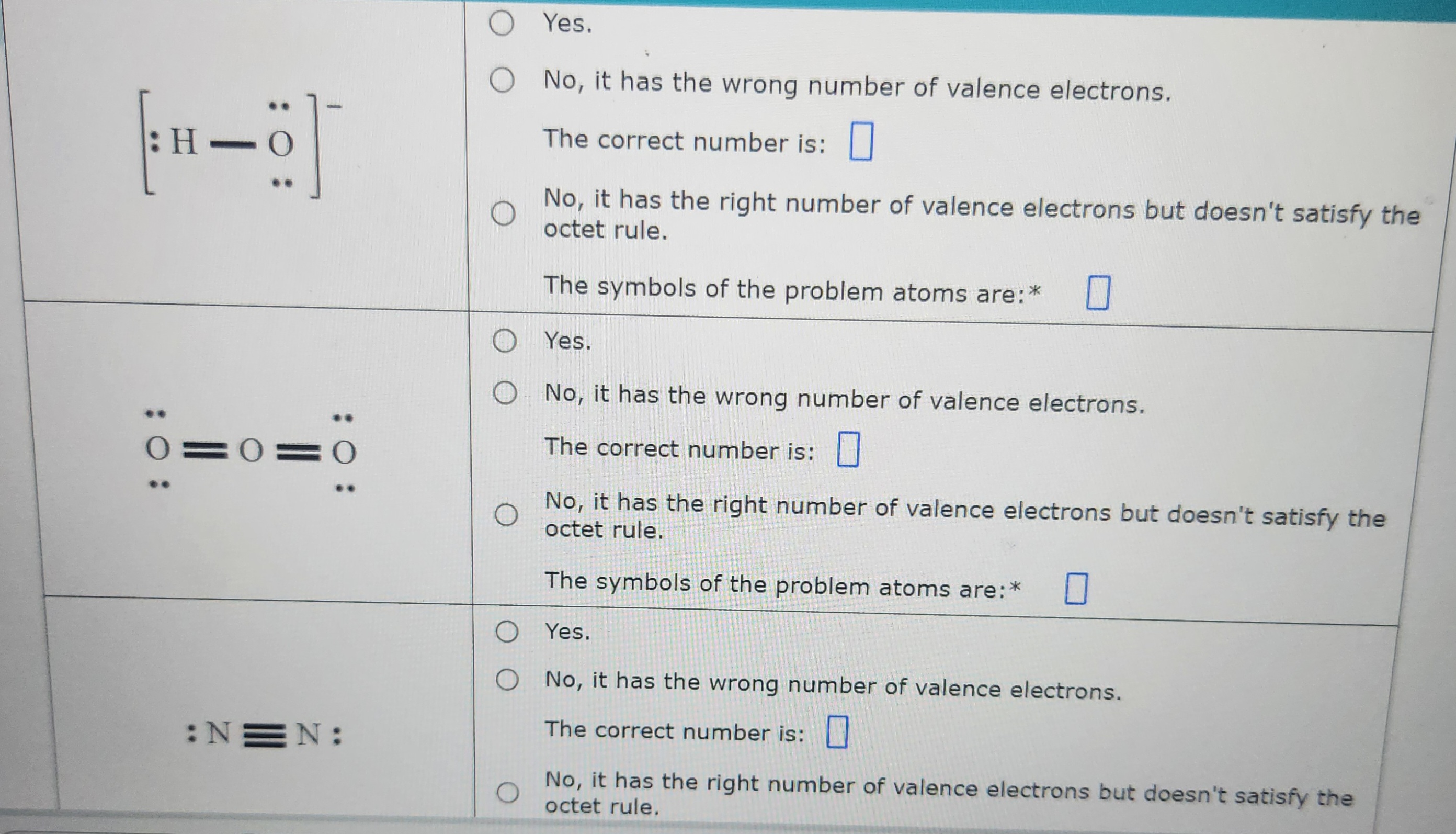 Solved Yes.No, ﻿it has the wrong number of valence | Chegg.com