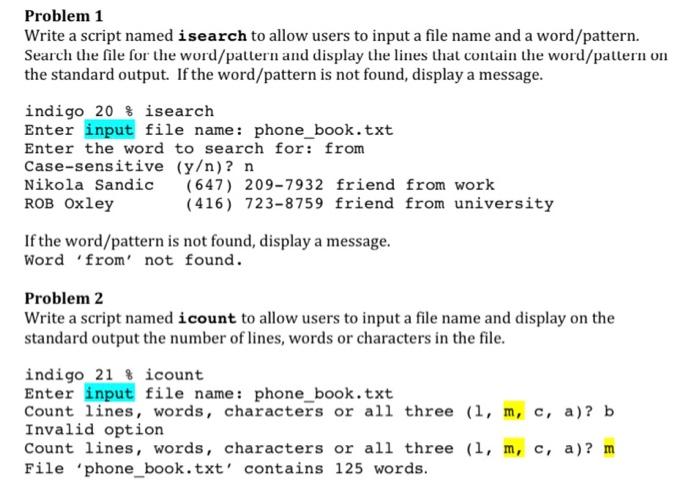 Solved Problem 1 Write a script named i search to allow | Chegg.com