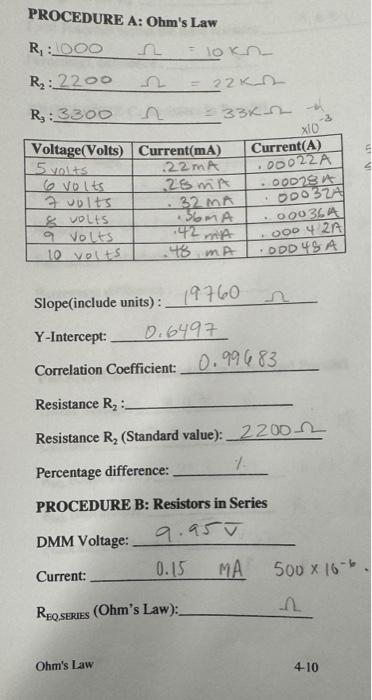 Solved PROCEDURE A: Ohm's Law | Chegg.com