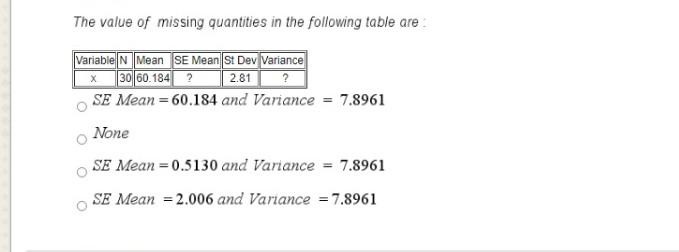 Solved The value of missing quantities in the following | Chegg.com