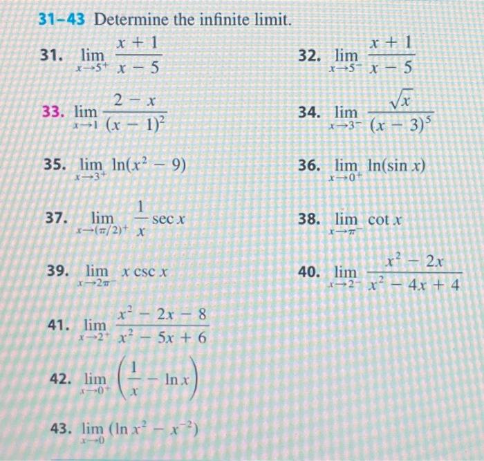 Solved Do #42. Determine the infinite limit. x + 1 x 5 x − 5 | Chegg.com