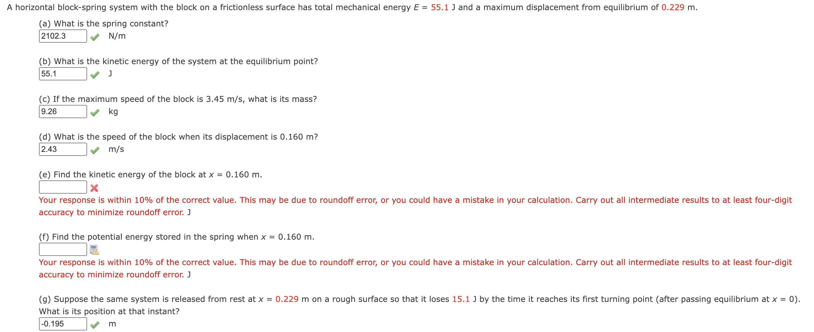 Solved A horizontal block-spring system with the block on a | Chegg.com