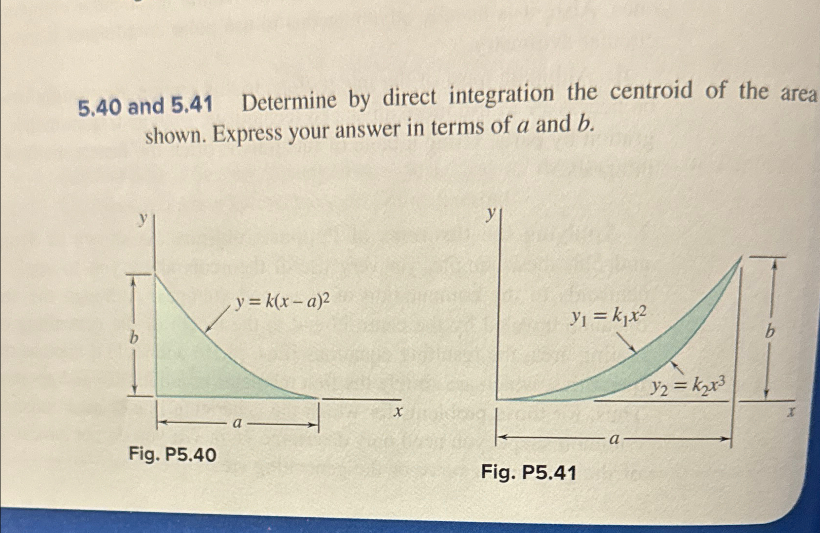 Solved 5.40 ﻿ Determine by direct integration the centroid | Chegg.com