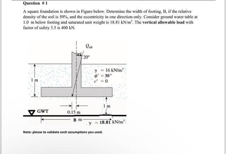 Solved Question # 1A square foundation is shown in Figure | Chegg.com