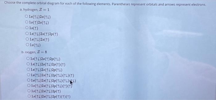Solved hoose the complete orbital diagram for each of the | Chegg.com