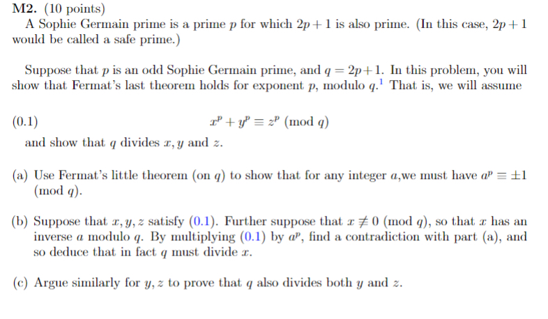 Solved M2. (10 ﻿points)A Sophie Germain prime is a prime p | Chegg.com