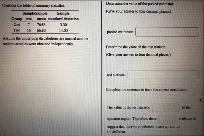 Solved Determine the value of the pooled estimator. (Give | Chegg.com