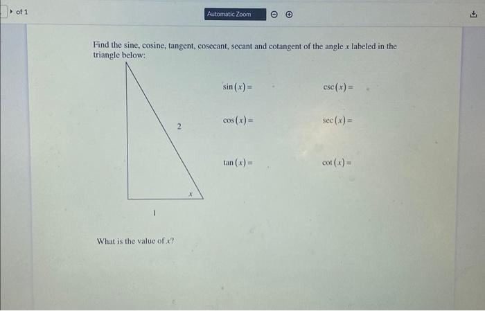 Solved find the sine, cosine, tangent, cosecant, secant and | Chegg.com