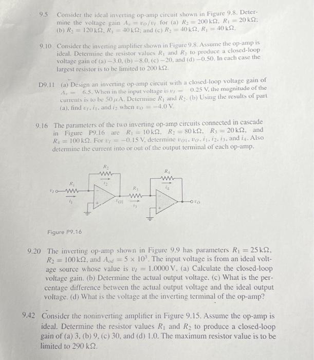 Solved 9.5 Consider the ideal inverting op-amp circuit shown | Chegg.com
