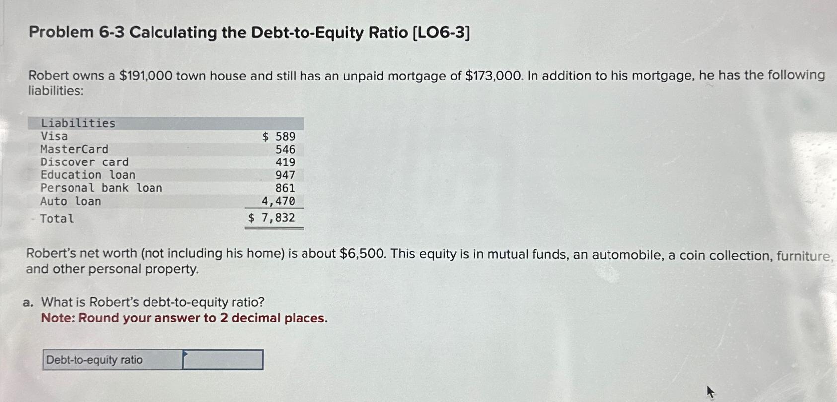 Solved Problem 6-3 Calculating the Debt-to-Equity Ratio | Chegg.com Solved Problem 6-3 Calculating the Debt-to-Equity Ratio | Chegg.com
