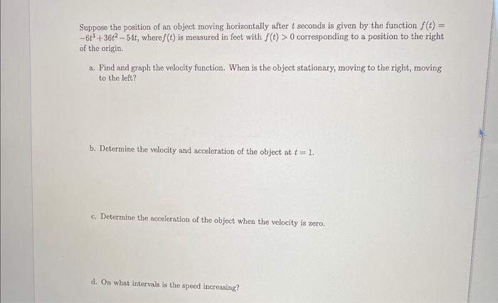 Solved Suppose the position of an object moving horizontally | Chegg.com
