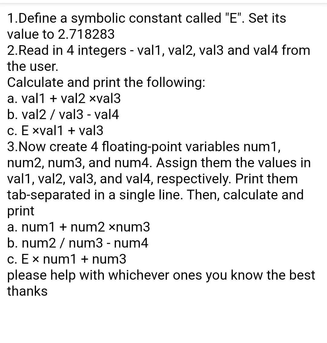 Solved 1.Define a symbolic constant called "E". Set its | Chegg.com