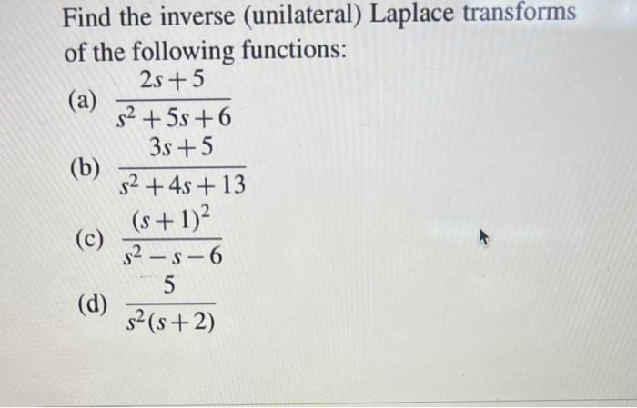 Solved Find the inverse (unilateral) Laplace transforms of | Chegg.com