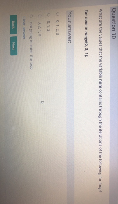 Solved Question 10 What Are The Values That The Variable Num