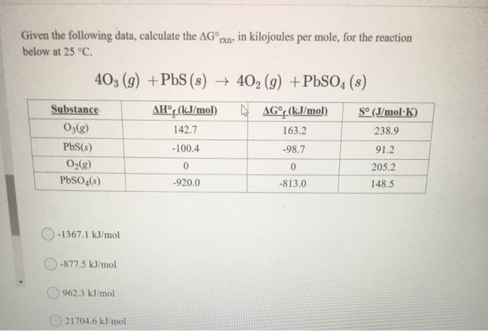 Solved Given the following data, calculate the AG®rxn, in | Chegg.com