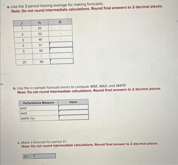 Solved a. Use the 3-period moving average for making | Chegg.com