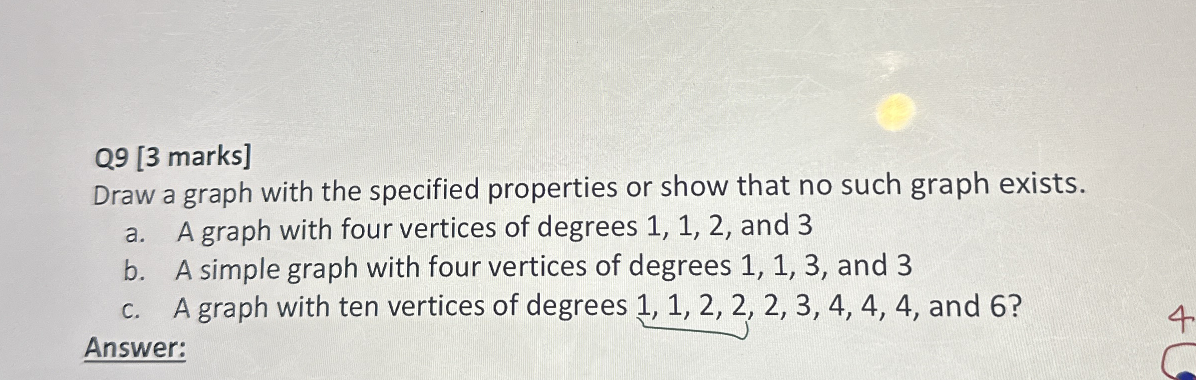 Solved Q9 [3 ﻿marks]Draw a graph with the specified | Chegg.com