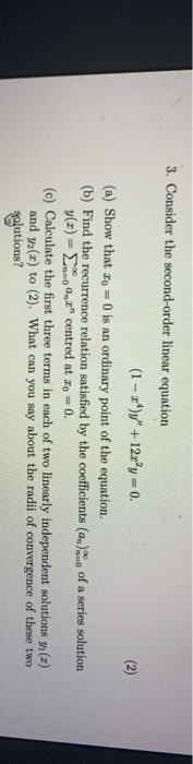 Solved 3 Consider The Second Order Linear Equation 1