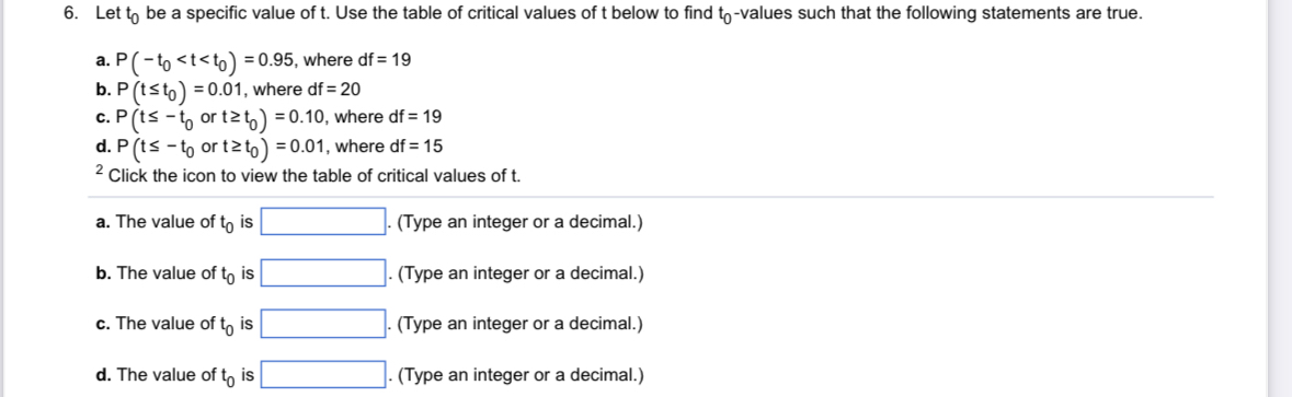 Let t0 ﻿be a specific value of t. ﻿Use the table of | Chegg.com