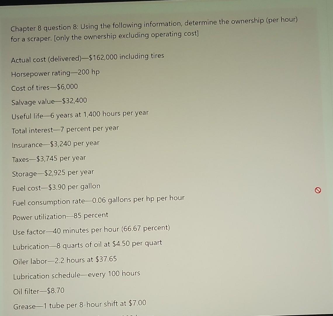 Solved Chapter 8 question 8: Using the following | Chegg.com