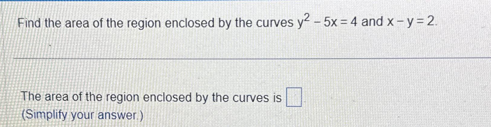 Solved Find the area of the region enclosed by the curves | Chegg.com