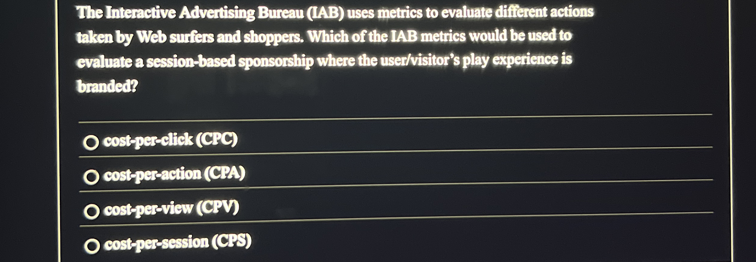 Solved The Interactive Advertising Bureau (IAB) ﻿uses | Chegg.com