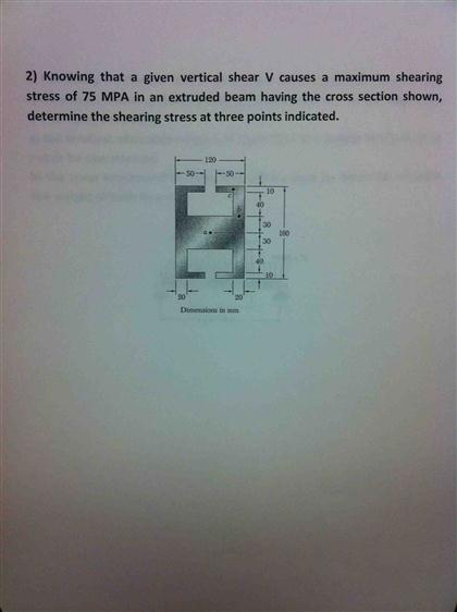 Solved Knowing that a given vertical shear V causes a | Chegg.com