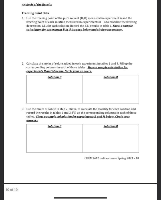 Part 1: Freezing Point Depression Data Collect all | Chegg.com