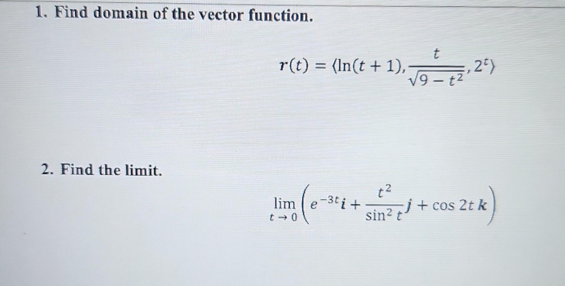 Solved 1. Find domain of the vector function. | Chegg.com