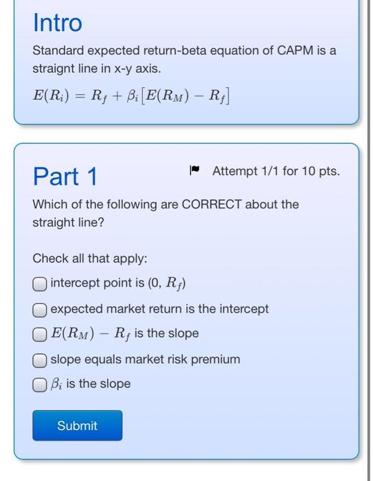 Solved Intro Standard expected return-beta equation of CAPM | Chegg.com