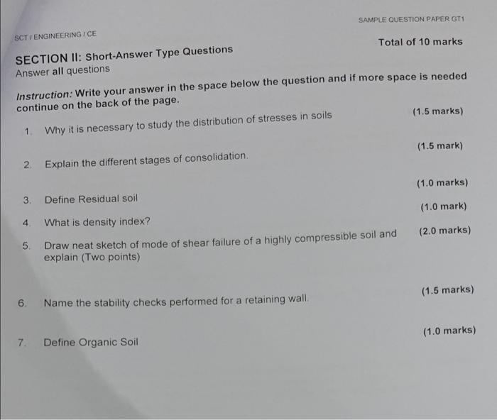 Solved SAMPLE QUESTION PAPER GT1 SCT / ENGINEERING / CE | Chegg.com