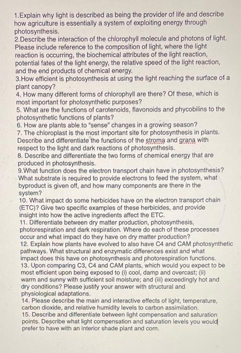 Solved 1. Explain why light is described as being the | Chegg.com