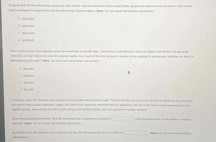 Solved 1. The Additional Funds Needed (AFN) equation Blue Ex | Chegg.com