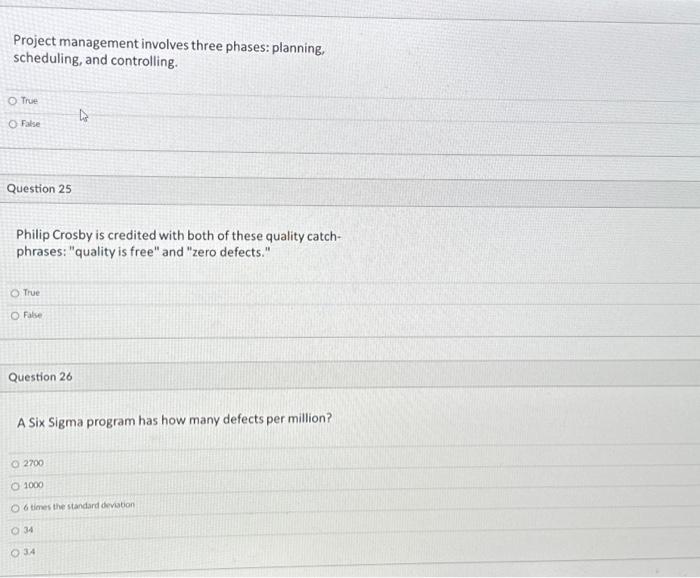 Solved Project management involves three phases: planning, | Chegg.com