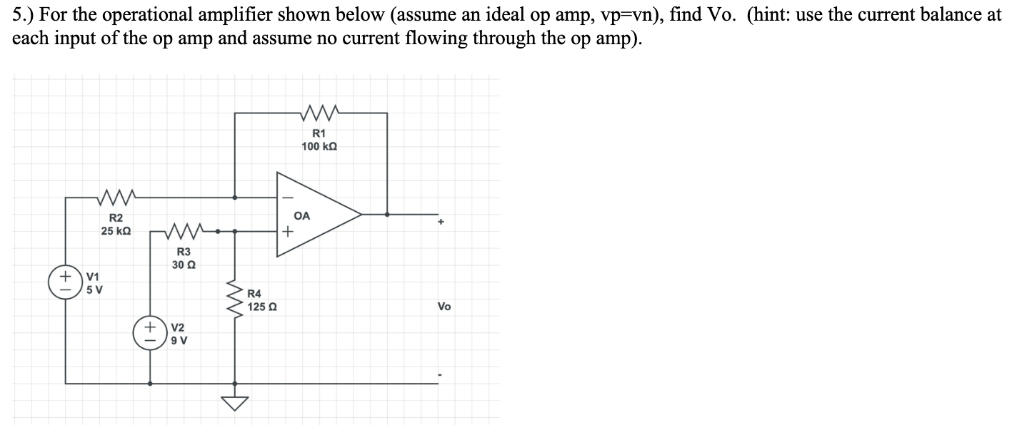 Solved 5.) ﻿For the operational amplifier shown below | Chegg.com