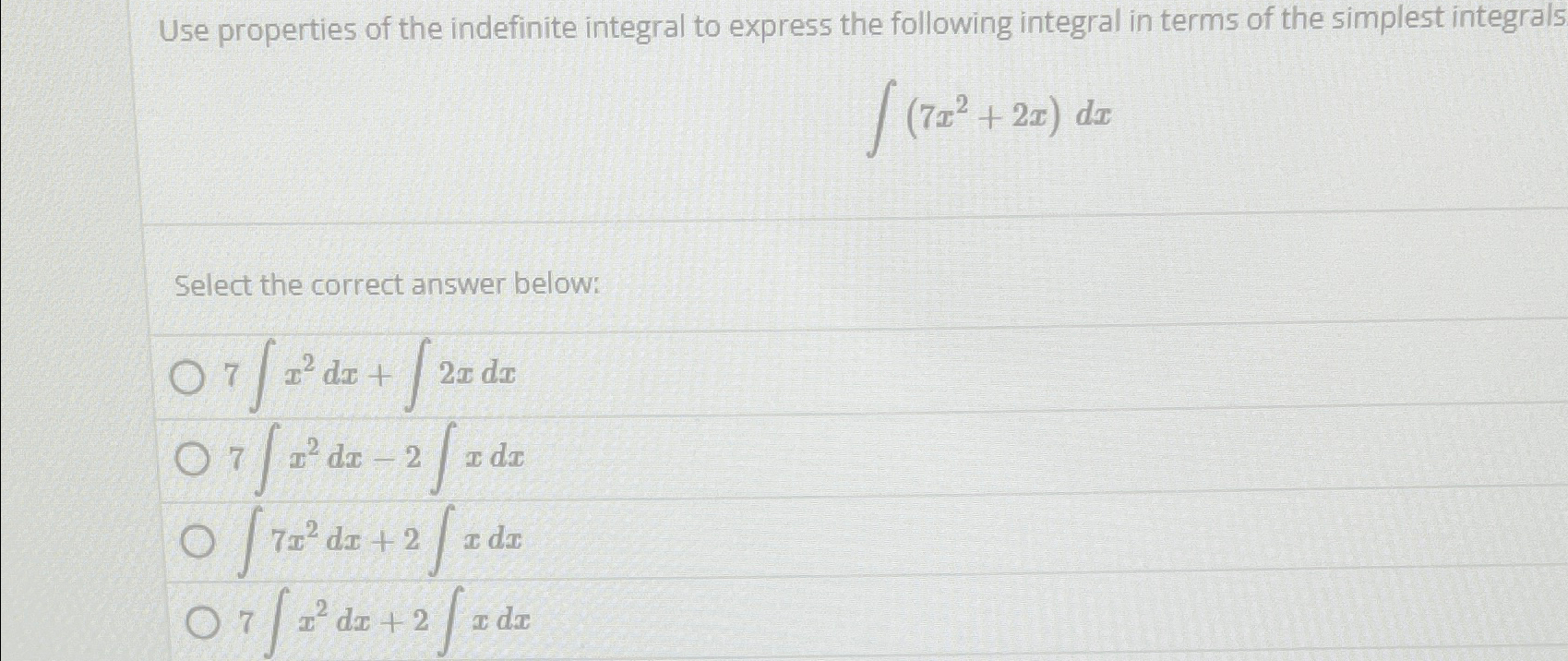 Solved Use properties of the indefinite integral to express | Chegg.com