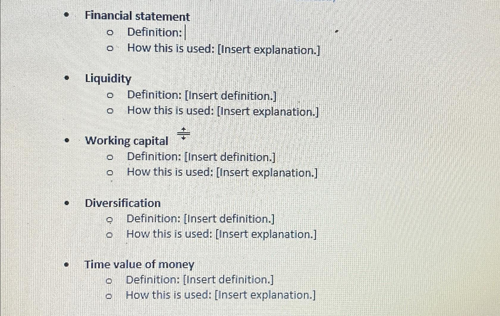 Solved Financial statementDefinition:o How this is used: | Chegg.com