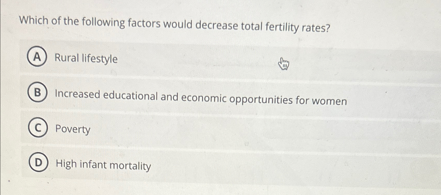 Solved Which of the following factors would decrease total | Chegg.com