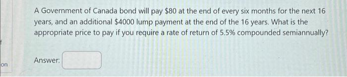 Solved A Government of Canada bond will pay $80 at the end | Chegg.com