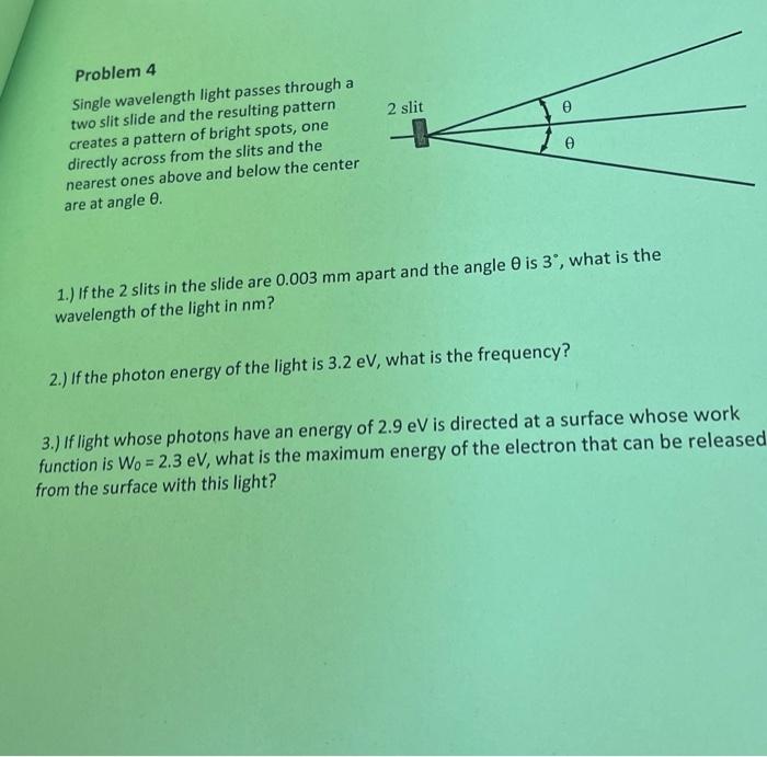 Solved Problem 4 Single wavelength light passes through a | Chegg.com