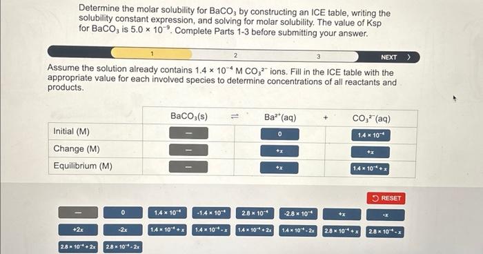 Solved Determine the molar solubility for BaCO3 by | Chegg.com