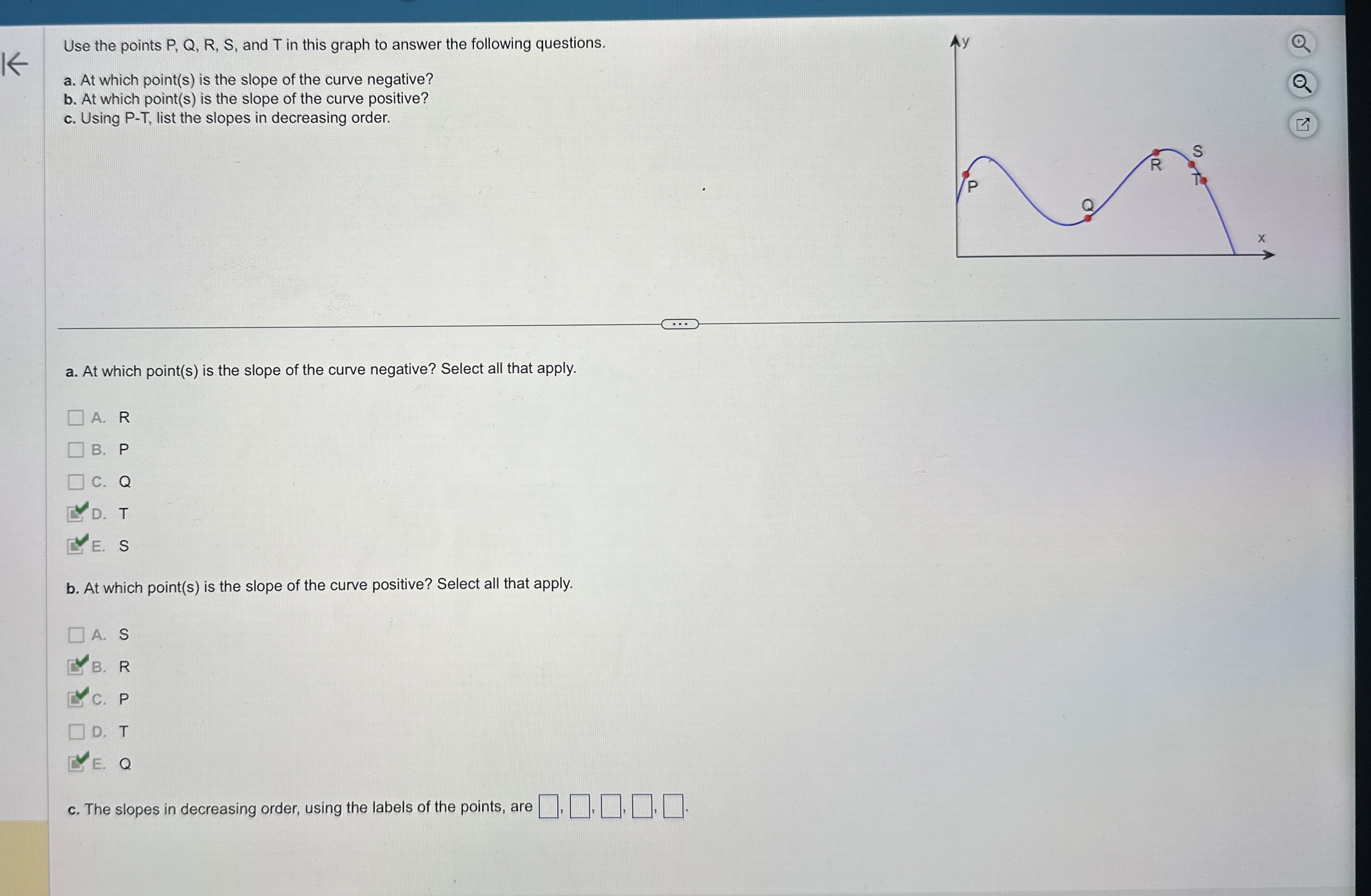 Solved Use the points P,Q,R,S, ﻿and T ﻿in this graph to | Chegg.com