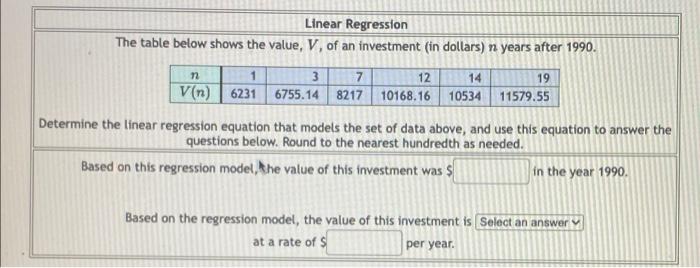 Solved Linear Regression The Table Below Shows The Value V 5553