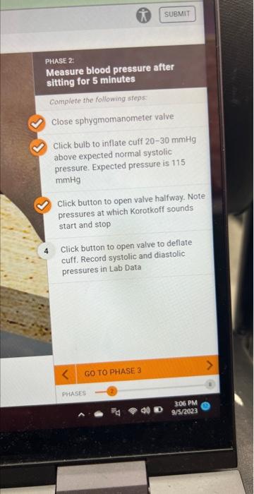 Solved Click bulb to inflate cuff 20−30mmHg above expected | Chegg.com