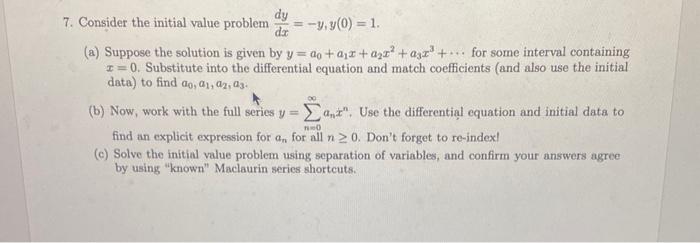 Solved 7. Consider the initial value problem dxdy=−y,y(0)=1. | Chegg.com