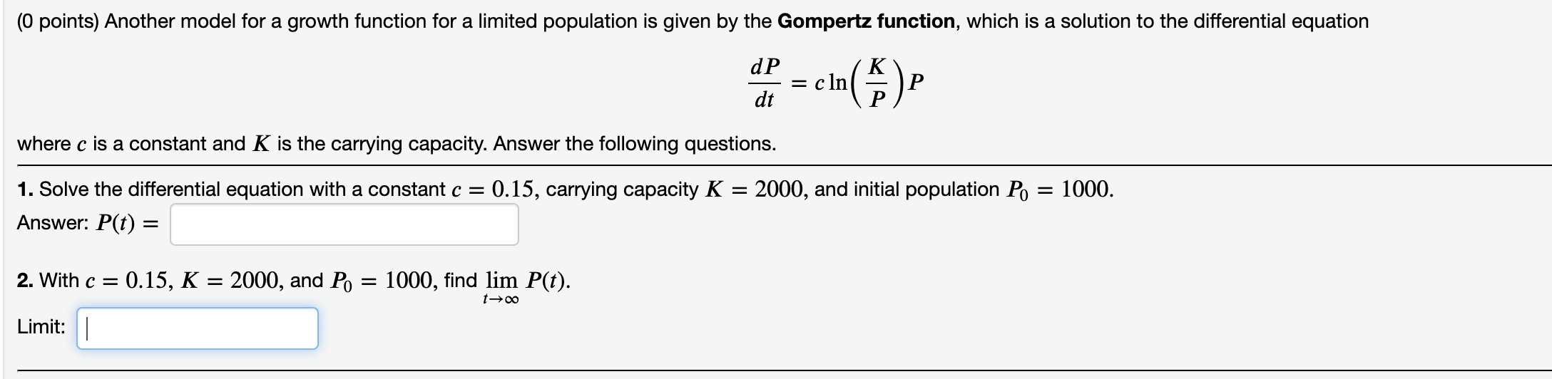 Solved (0 ﻿points) ﻿Solve the separable differential | Chegg.com