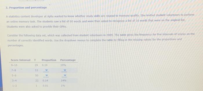 Solved 3. Proportion and percentage A statistics content | Chegg.com