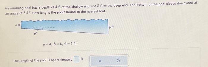 Solved A swimming pool has a depth of 4ft at the shallow end | Chegg.com