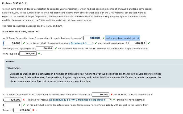 Solved Problem 3-33 (LO. 1)Torsten owns 100% ﻿of Taupe | Chegg.com