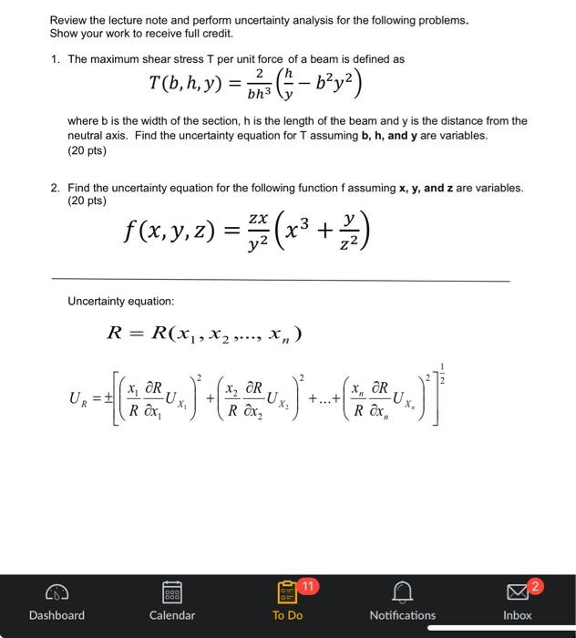 Solved Review the lecture note and perform uncertainty | Chegg.com